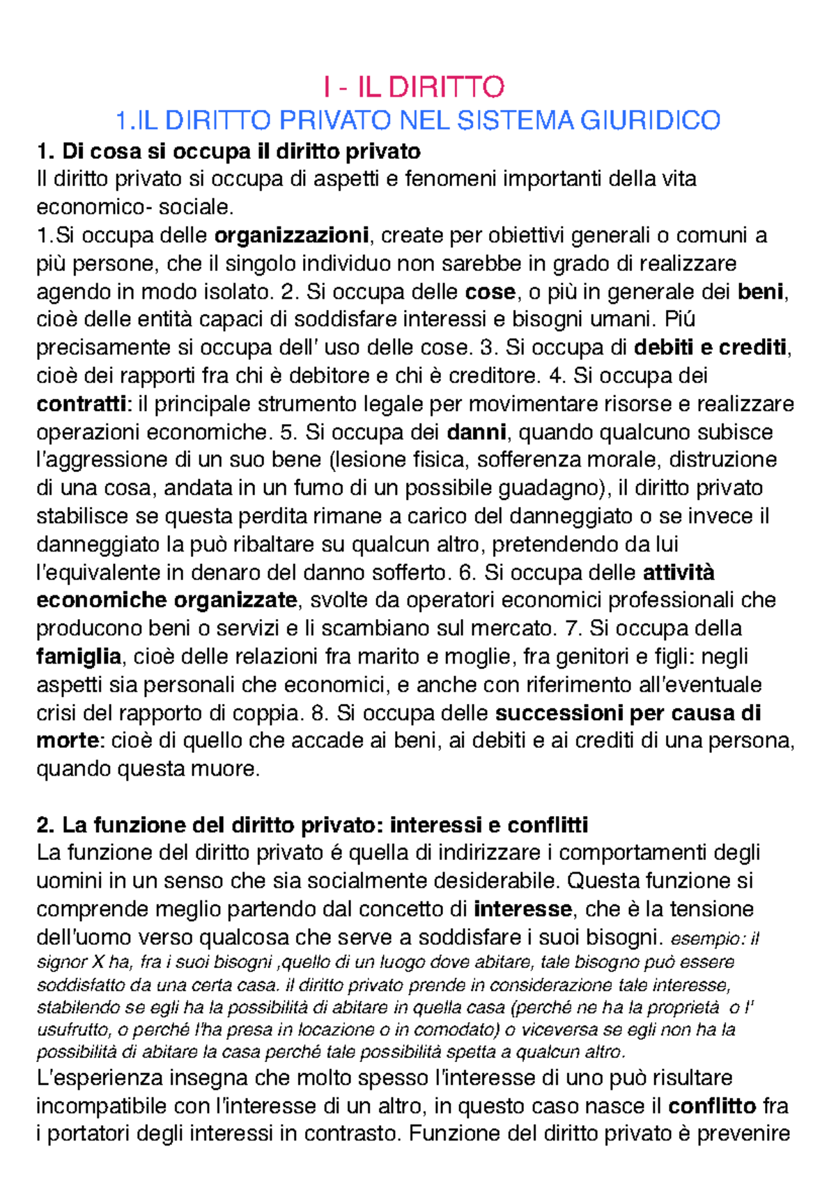 I DIRITTI PRIVATI: APPUNTI E NORMATIVE DEL CORSO I IL DIRITTO - Studocu