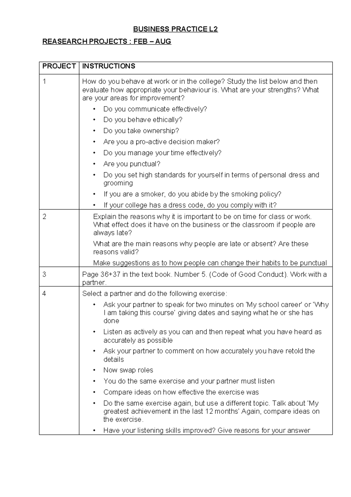 BUSINESS PRACTICE L2 RESEARCH PROJECT INSTRUCTIONS: FEB-AUG 2023 - Studocu