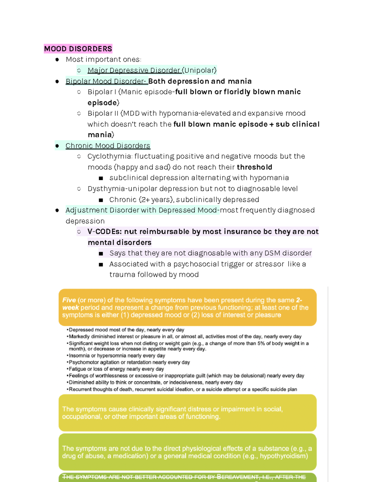 Abnormal Psych Exam 3 - Exam 3 Notes - MOOD DISORDERS Most important ...