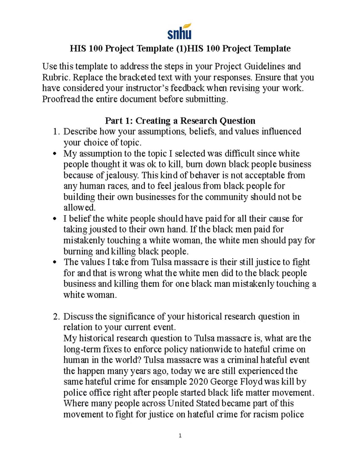 HIS 100 Project Template complete - HIS 100 Project Template(1)HIS 100 Project Template Use this ...