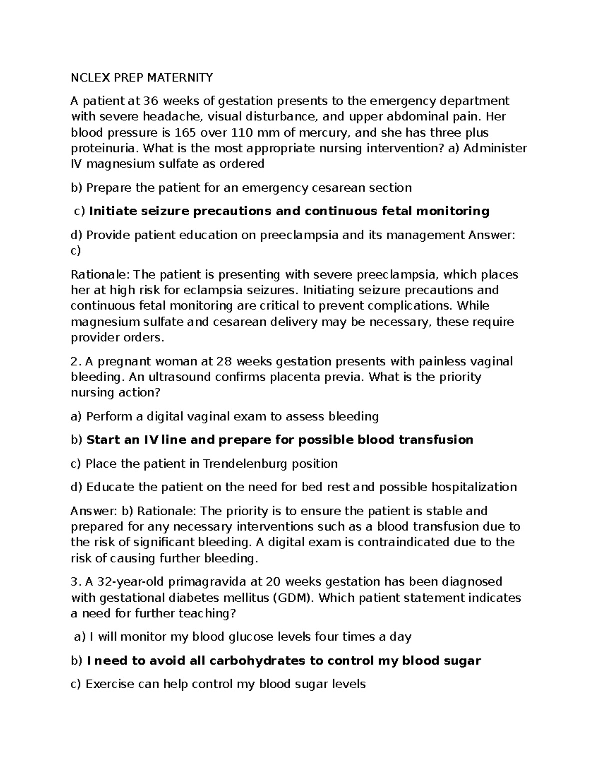 Nclex practice - maternity: key nursing interventions and scenarios ...