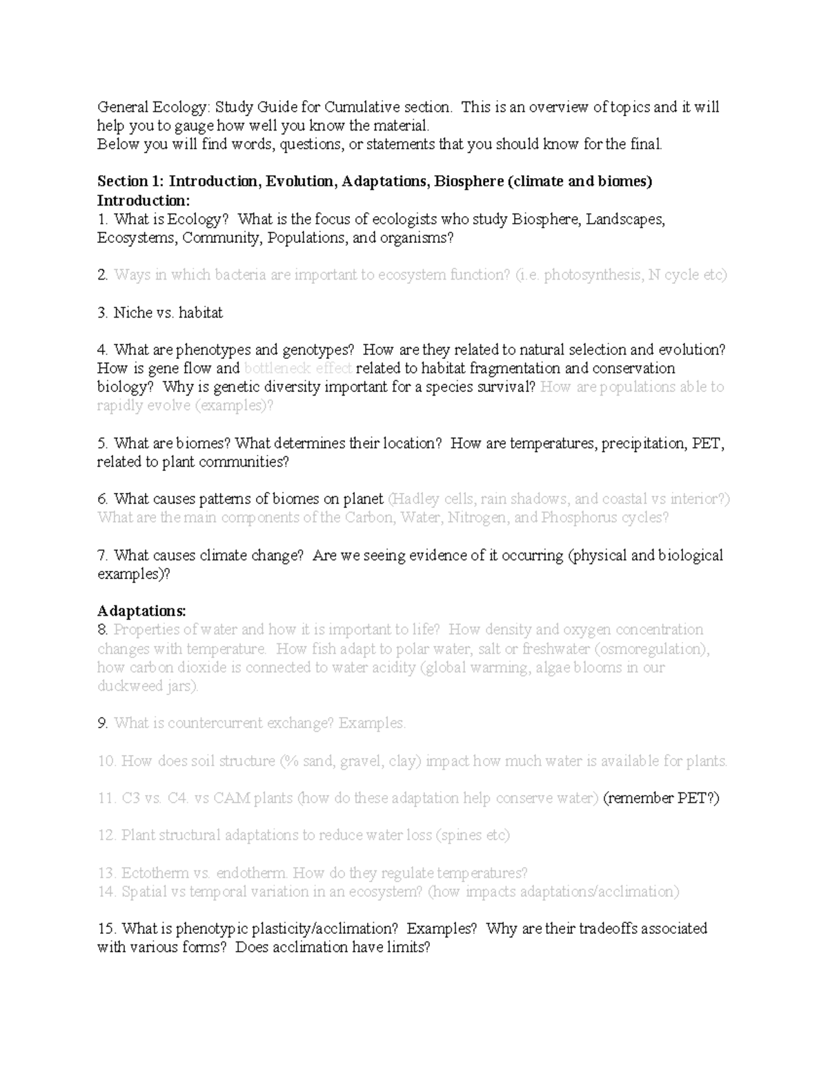 Ecology: Final Review Study Guide for Cumulative Exam - Studocu
