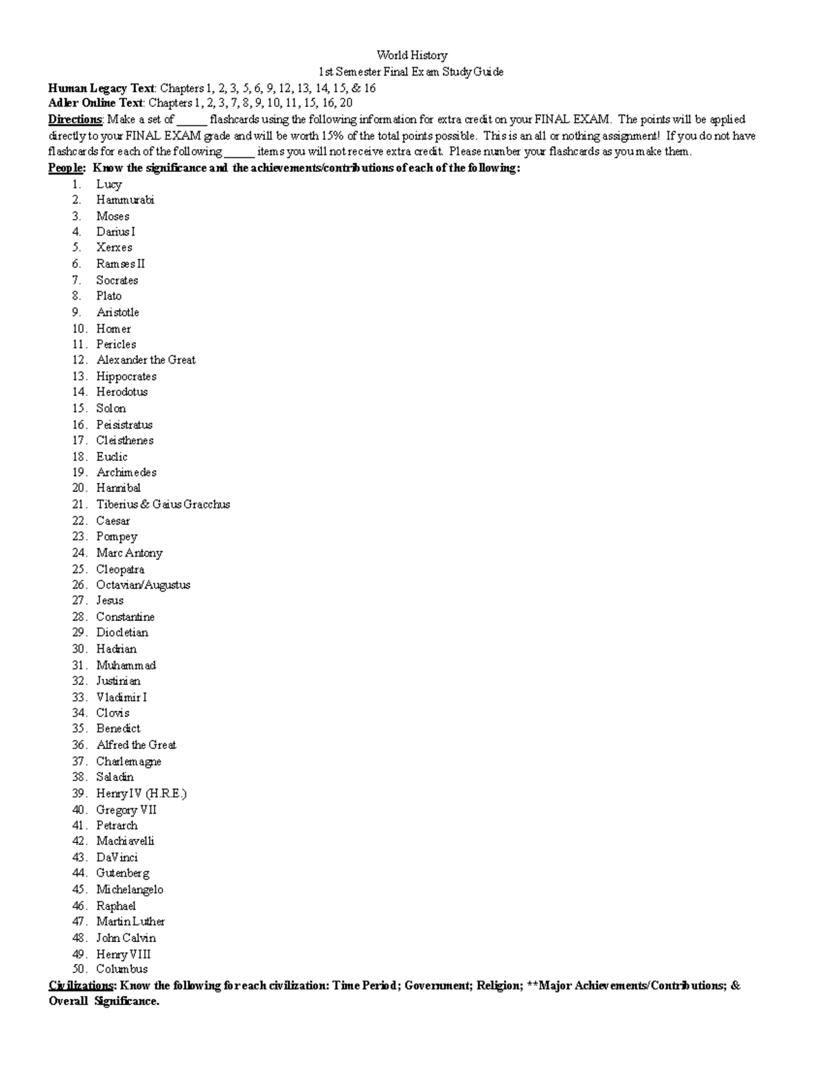 WH 1st Sem Final Exam Study Guide: Key Concepts & Flashcard Tips - Studocu