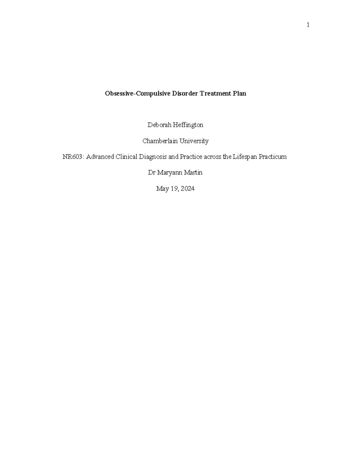 NR603 Week 2 OCD Treatment Plan: Evidence-Based Approaches - Studocu
