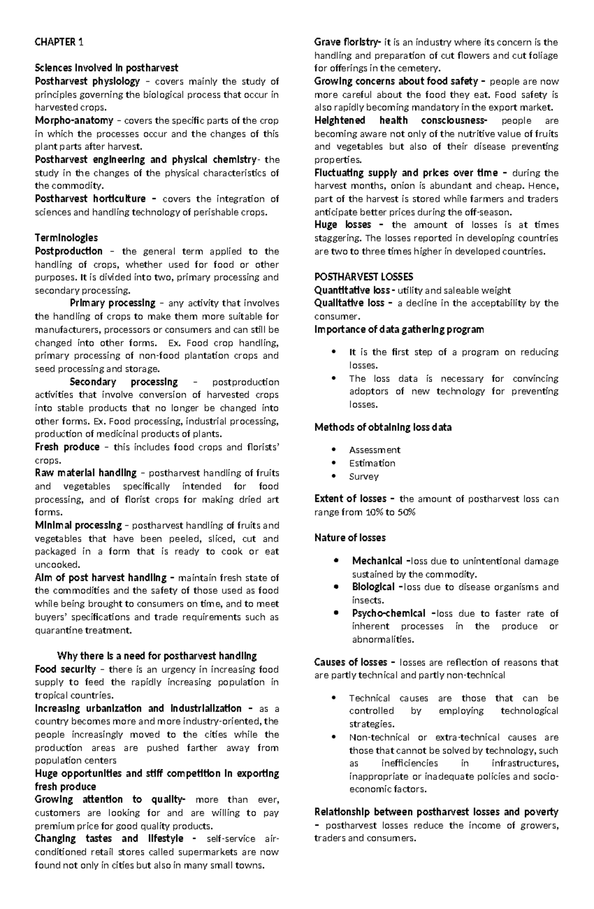 Chapter 1 - Introduction to Postharvest Handling Principles - Studocu