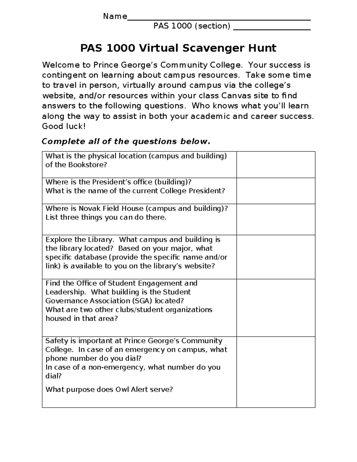 PAS 1000 M1 Virtual Scavenger Hunt Guide for Campus Resources - Studocu