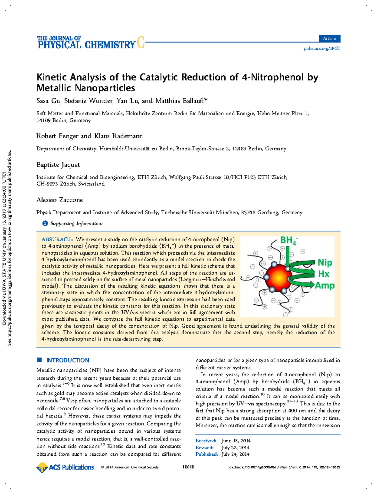 Kinetic Analysis of Catalytic Reduction of Metallic Nanoparticles ...