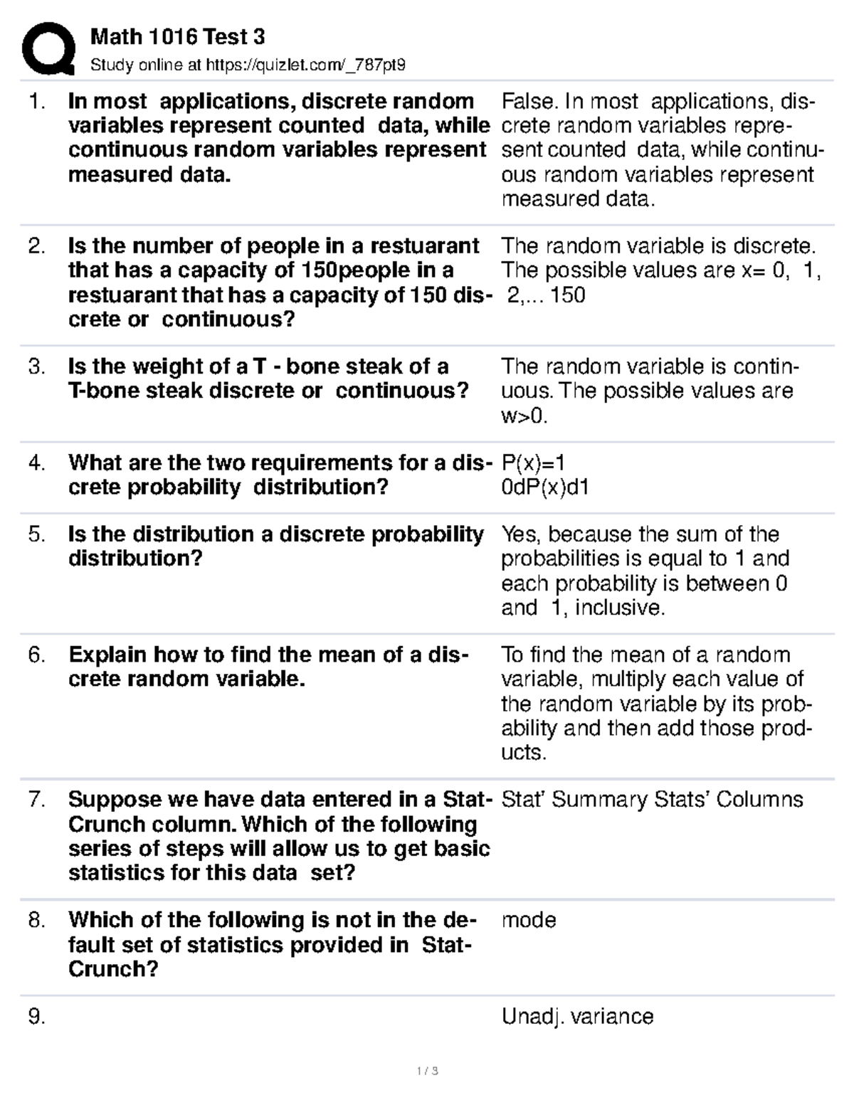 Math 1016 Test 3 - Math 1016 test 3 - Math 1016 Test 3 Study online at ...