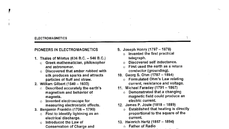 ECE 114-0 - Pioneers and Concepts in Electromagnetics - Studocu