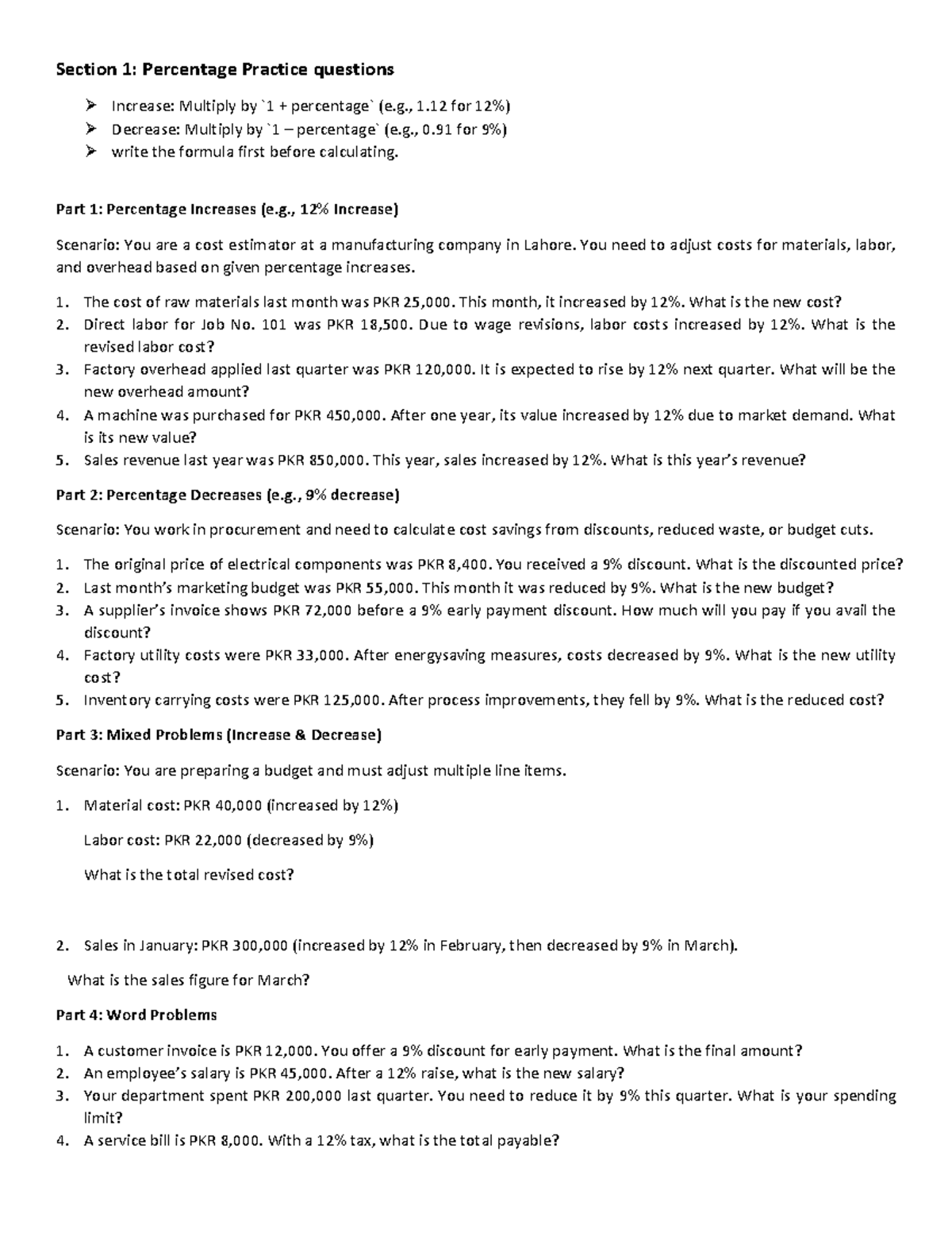 Percentage Practice Questions: Increases, Decreases & Mixed Problems ...