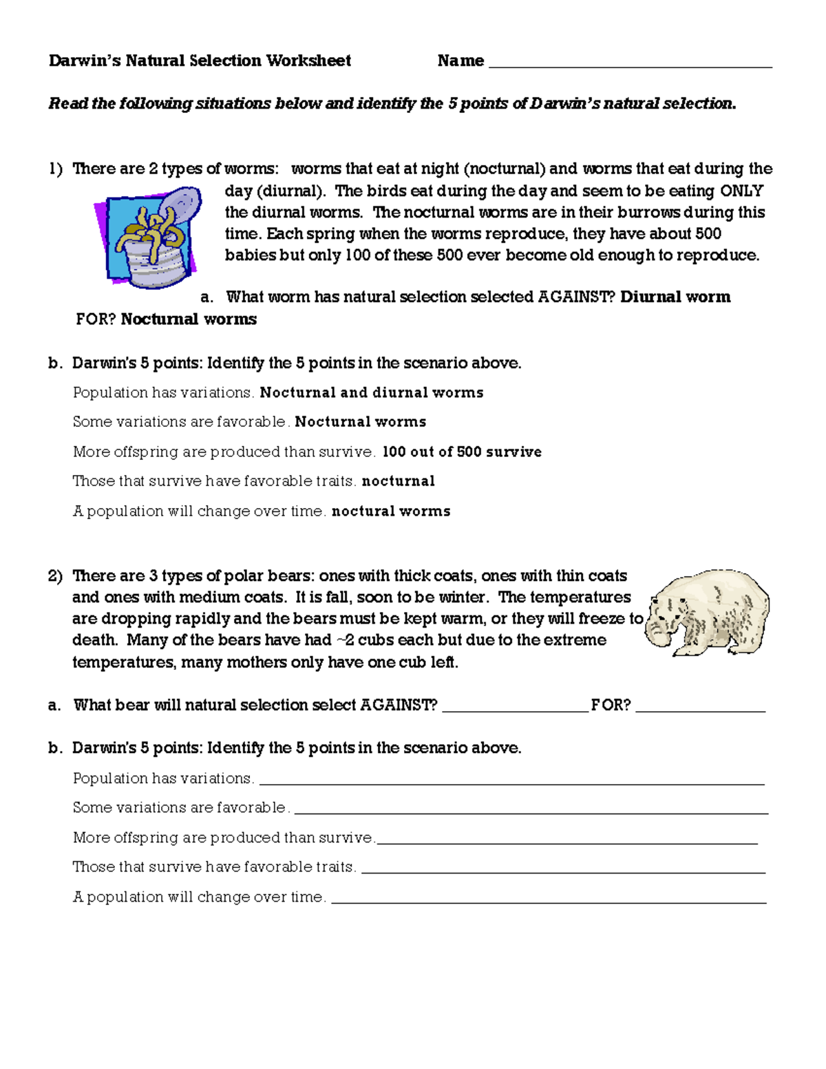 Kaden Manning - Darwin's Natural Selection Worksheet - Darwin’s Natural ...