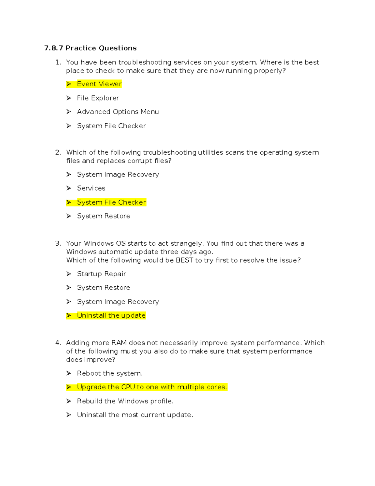 3-3 Quiz Operating System Troubleshooting - 7.8 Practice Questions 1 ...
