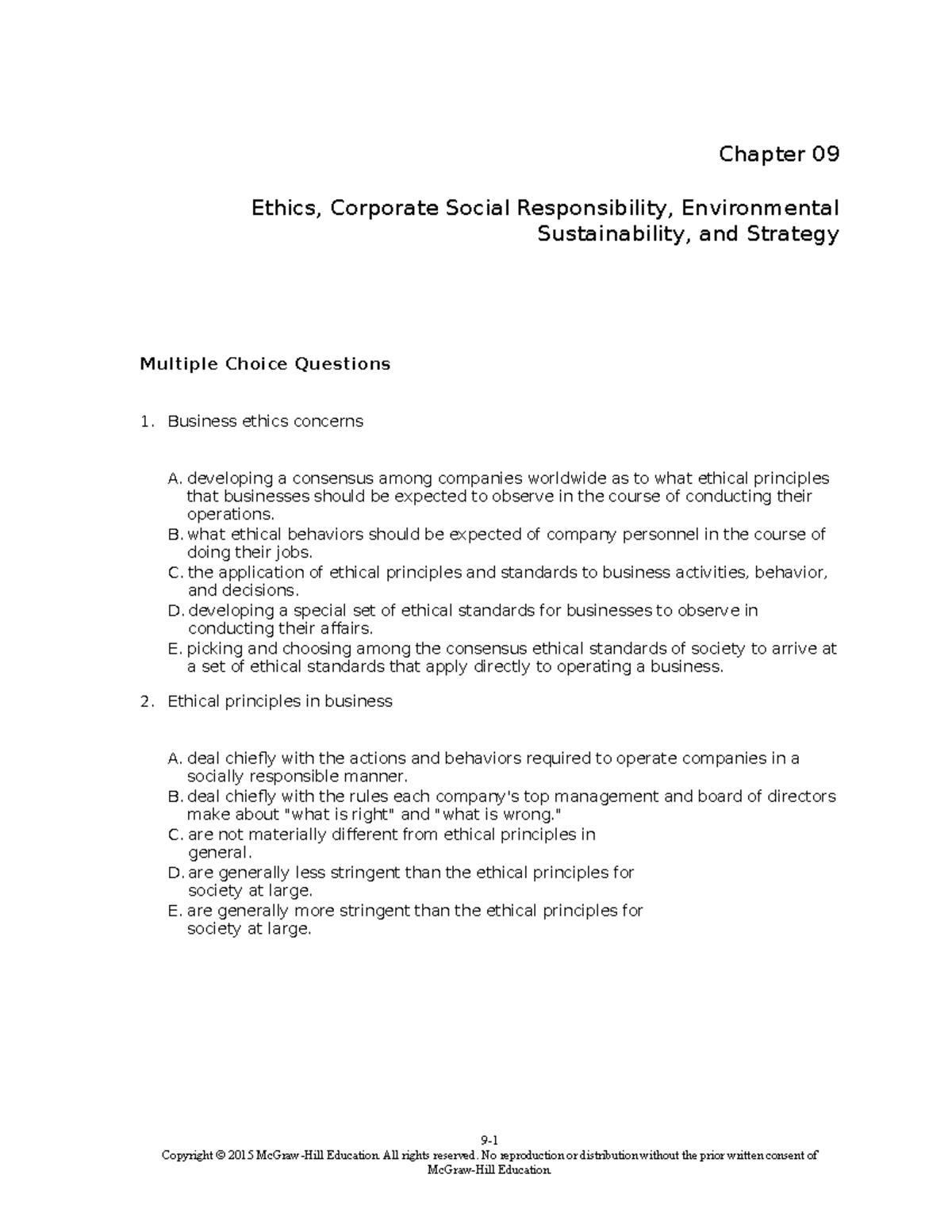 Chapter 09 - Ethics and Corporate Social Responsibility in Business ...