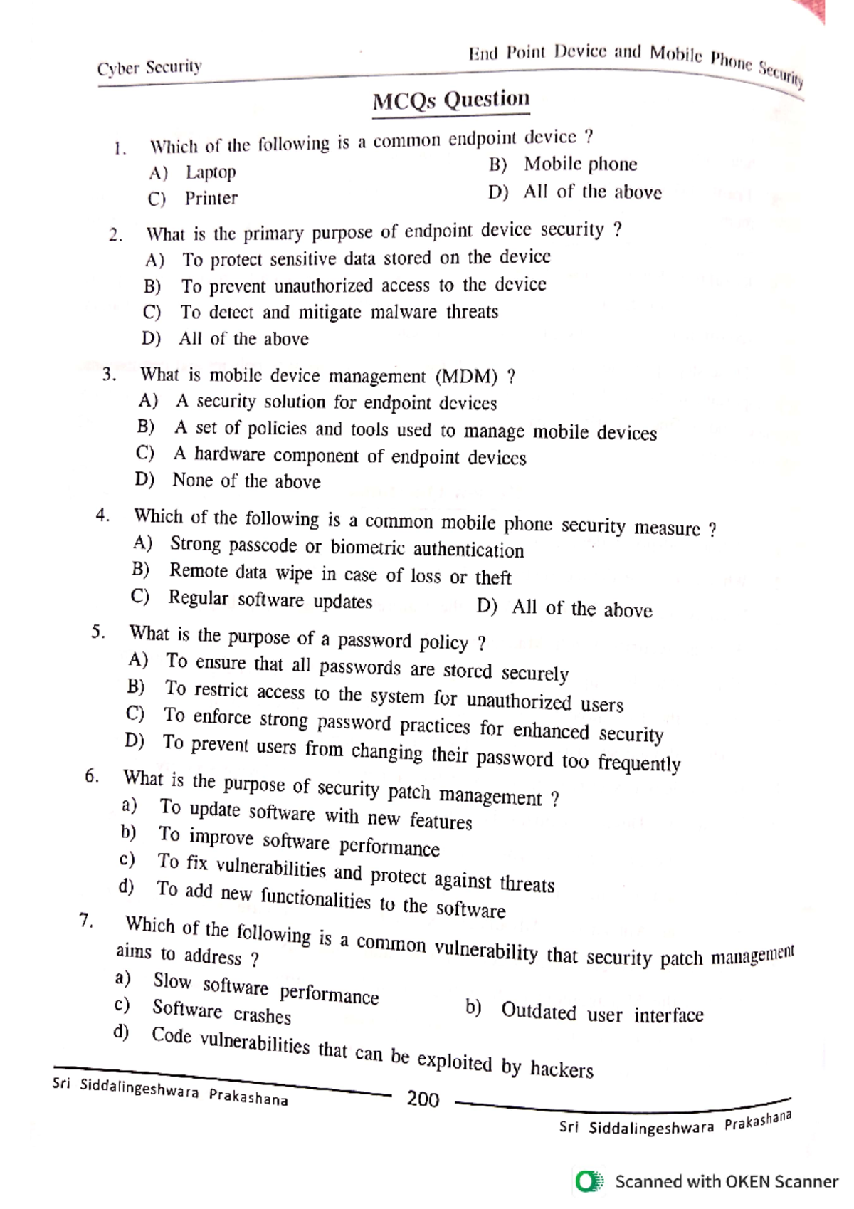Unit 5 CS MCQs on Cyber Security: Endpoint Device & Mobile Security - Studocu