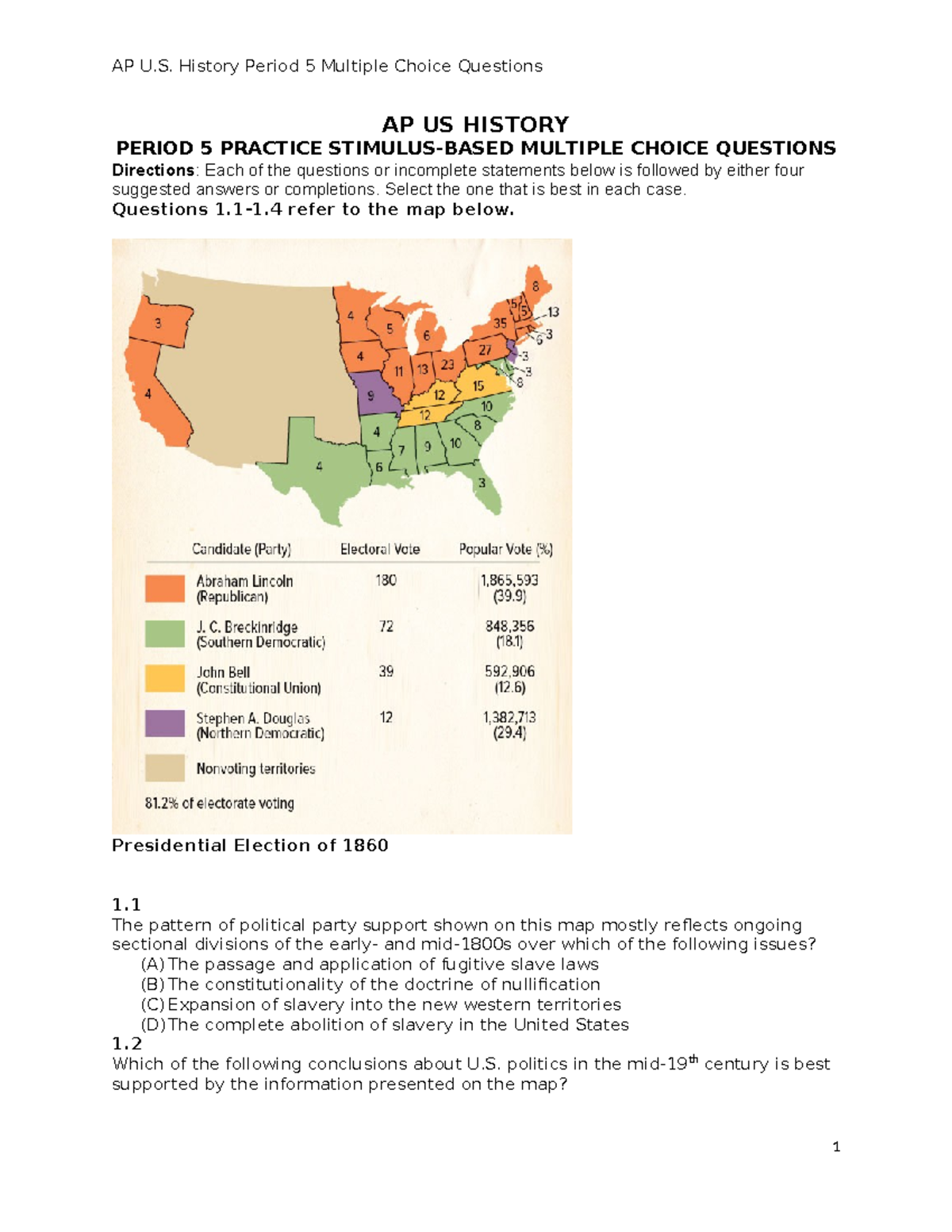 APUSH Period 5 Multiple Choice Questions: Practice Test 1 - Studocu