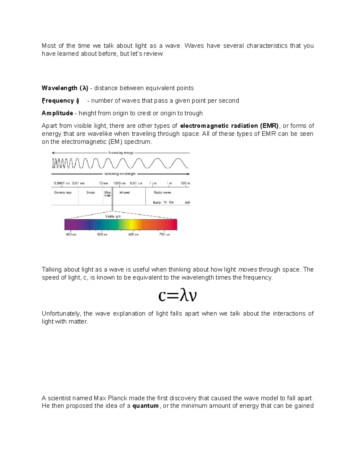 Chemistry 101: Quantum Energy and Light Wave Notes - Studocu