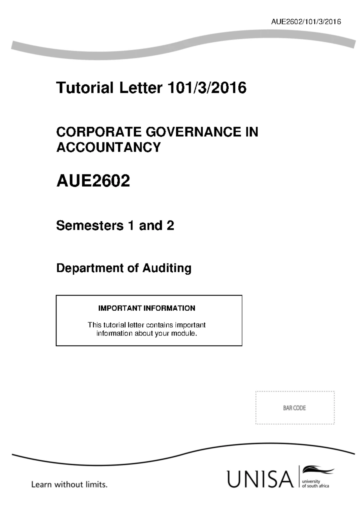 AUE2602 Graded Questions on Auditing - AUE2602 - Studocu