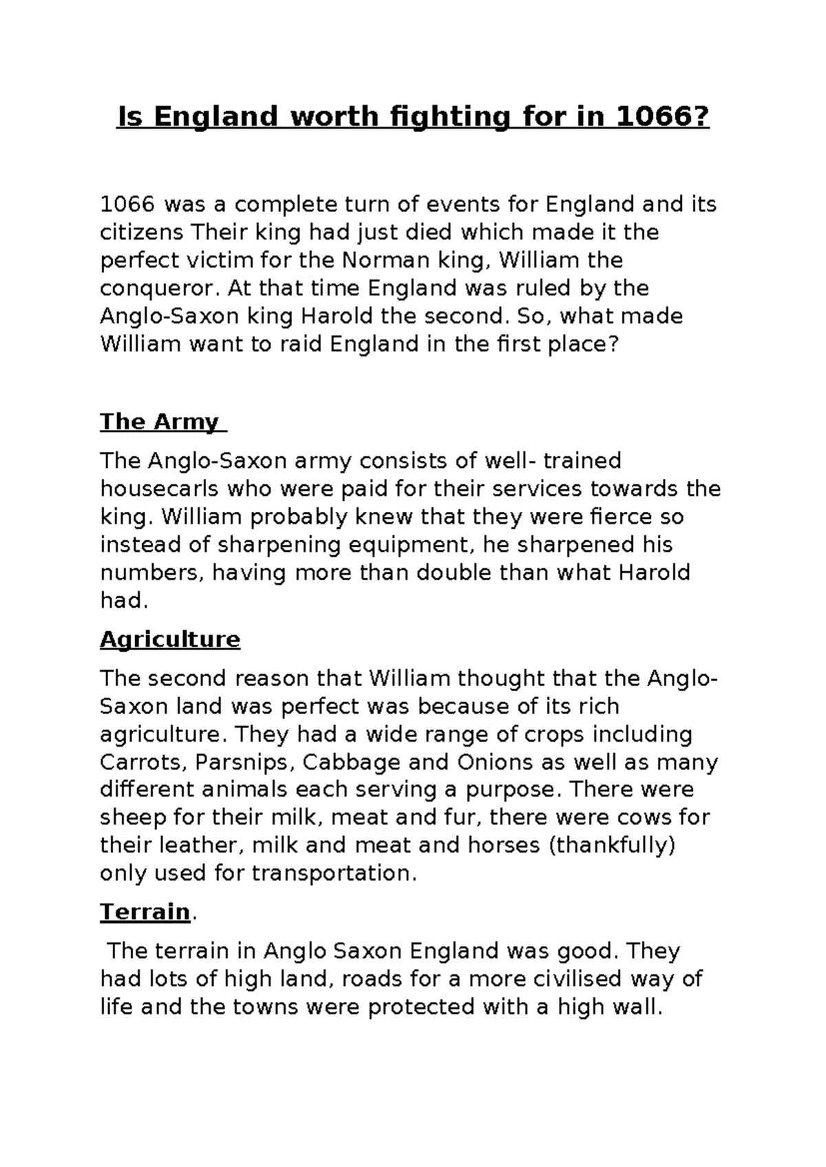 Is England Worth Fighting For? A Study of 1066 Events - Studocu