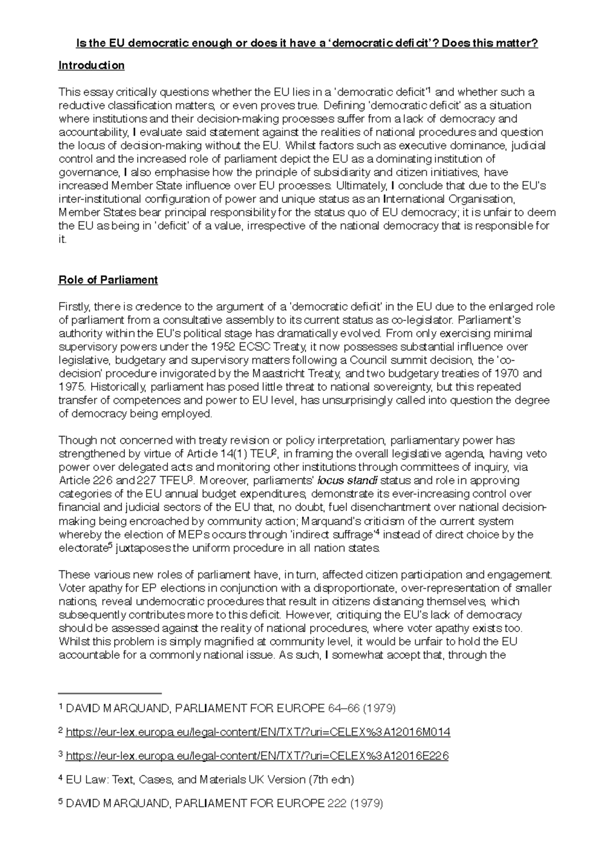 Democratic Deficit in the EU: An Analytical Essay (Course Code: EU101 ...