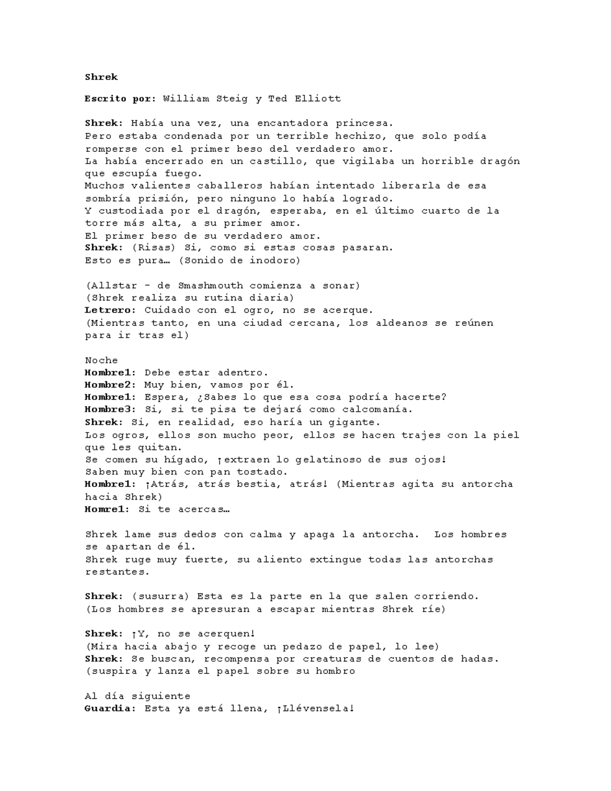 Pdfcoffee - Muy bueno para estudiar - Shrek Escrito por: William Steig y Ted Elliott Shrek ...