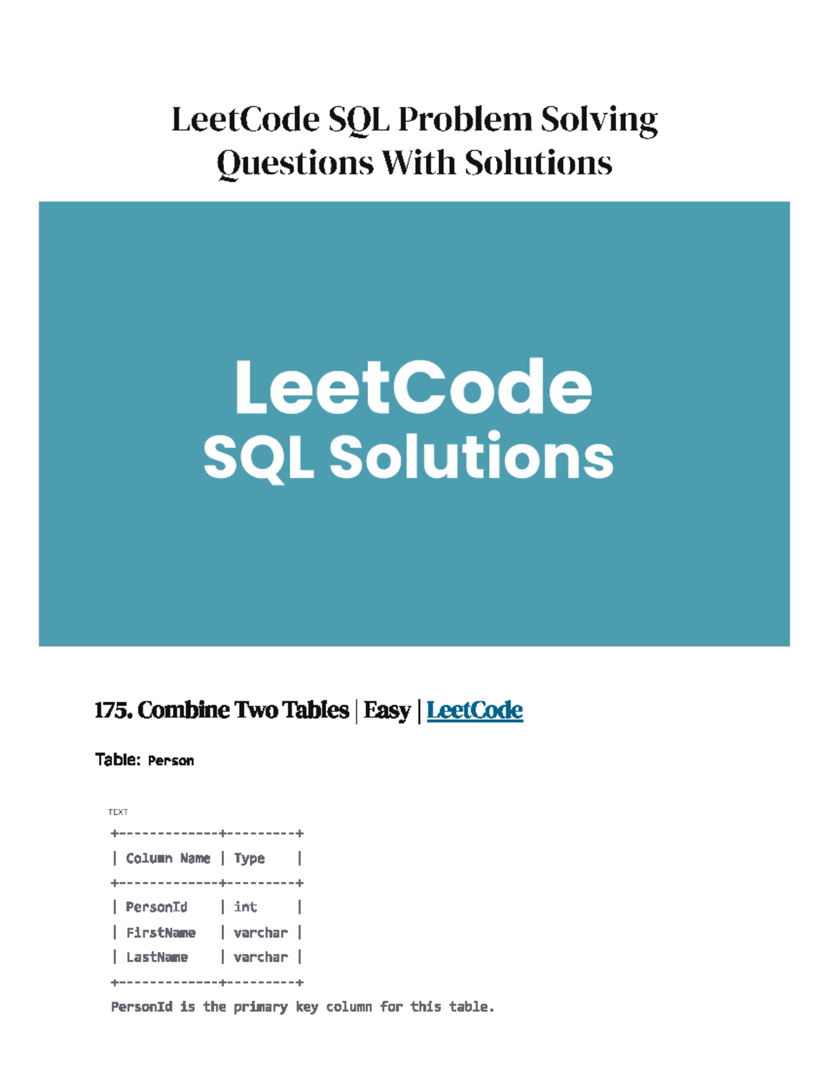 SQL Interview Questions 1704791818 - LeetCode SQL Problem Solving ...