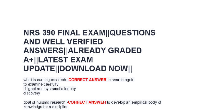 NRS 390 Final Exam: Comprehensive Overview of Nursing Research - Studocu