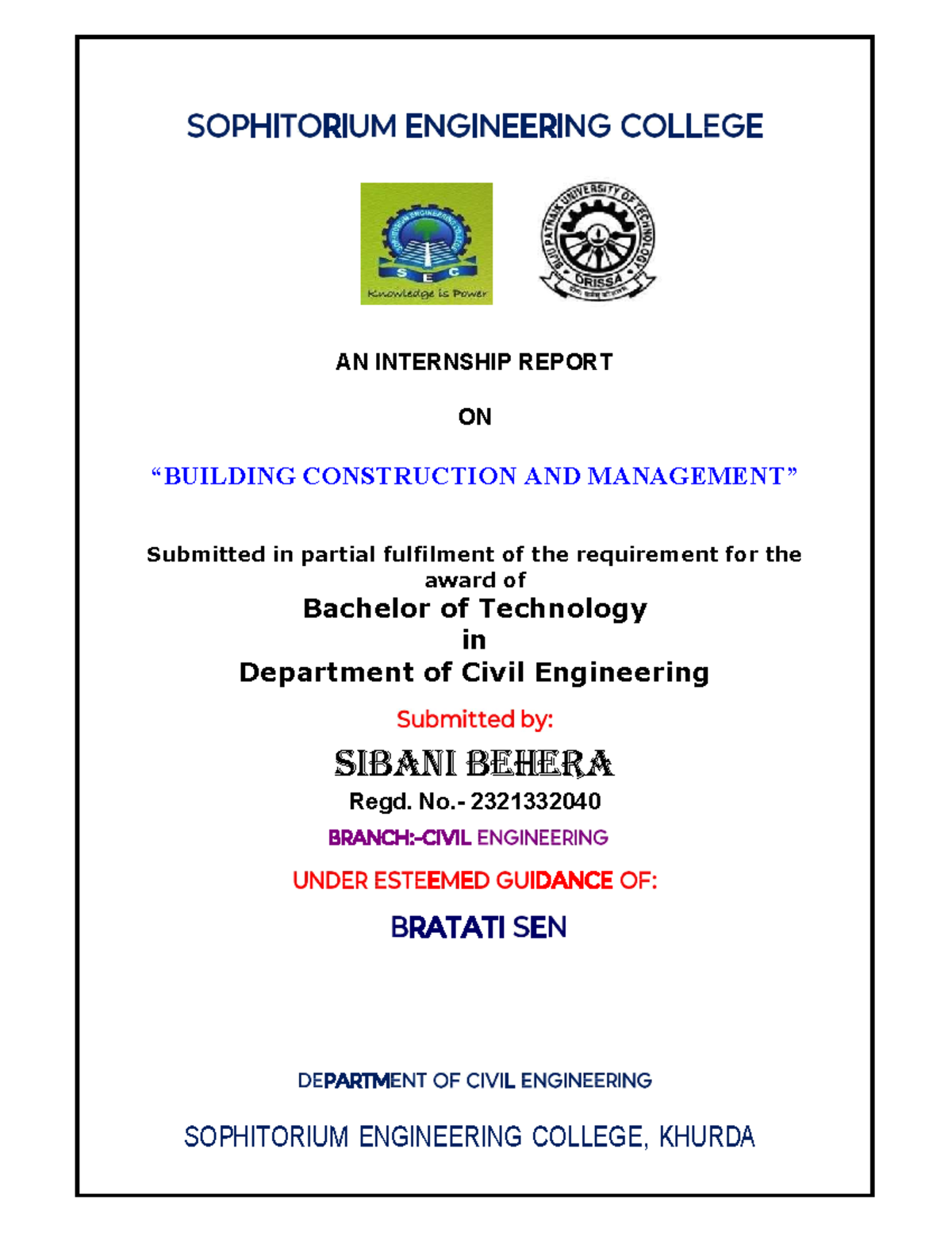 Internship Report on Building Construction & Management - 5th Sem - Studocu