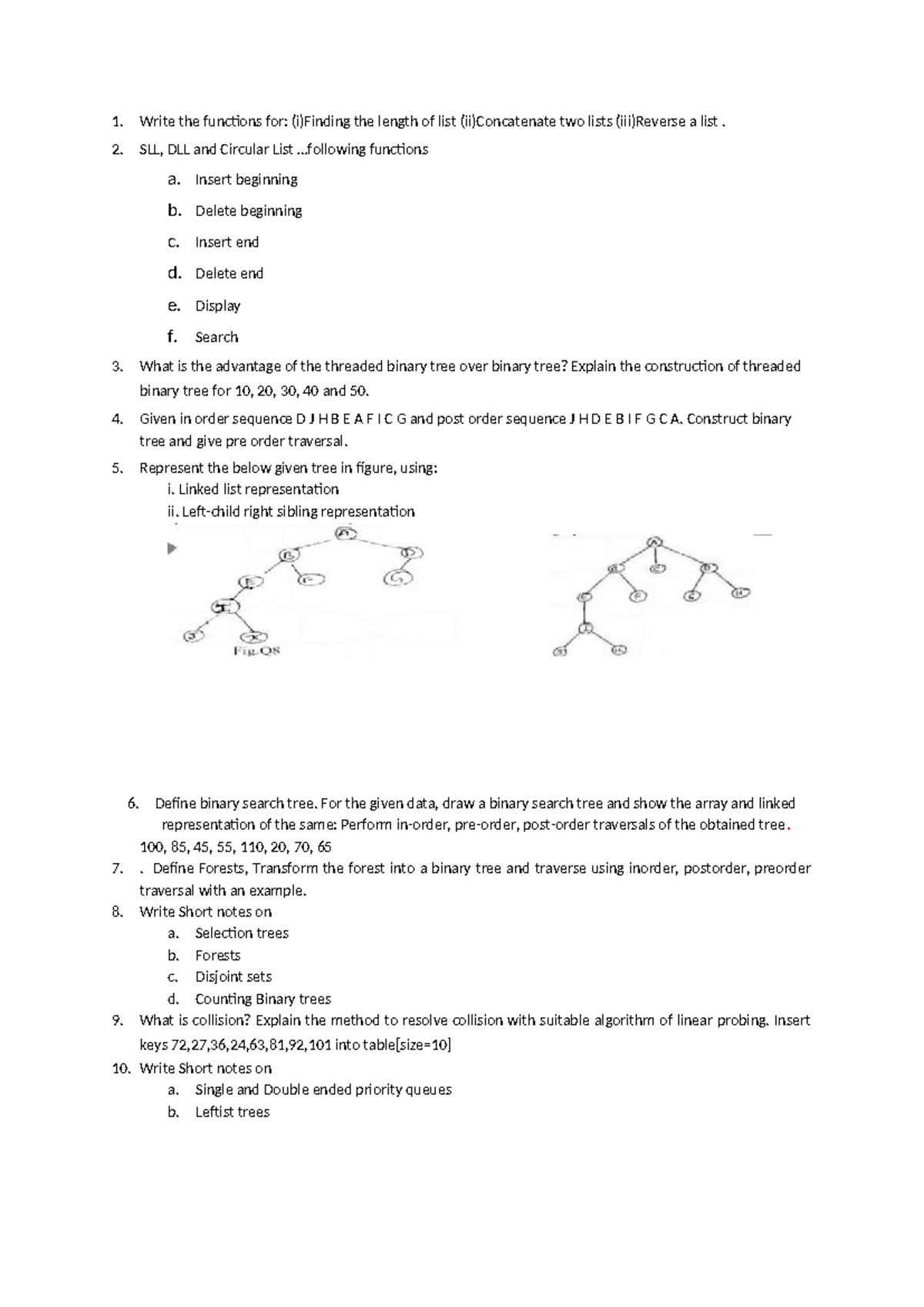Data Structures & Algorithms: Question Bank for Test 2 - Studocu
