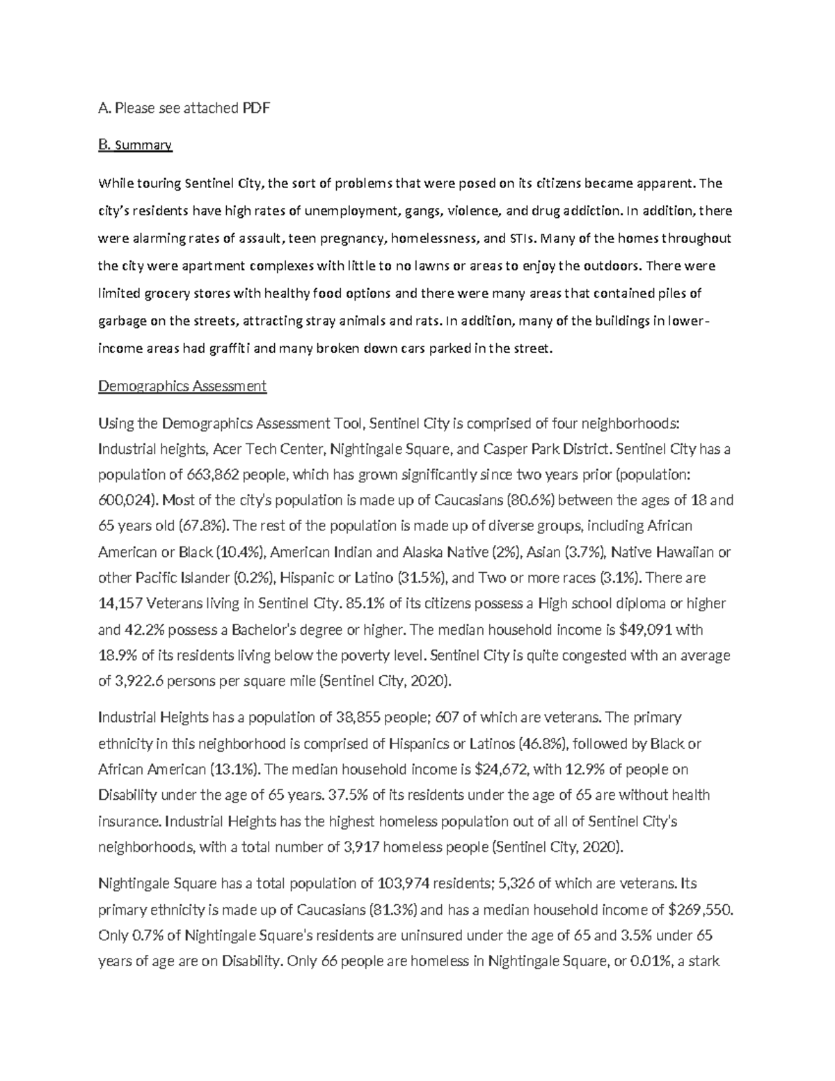 Sentinel City Analysis C228 Task 1: Health and Community Assessment ...