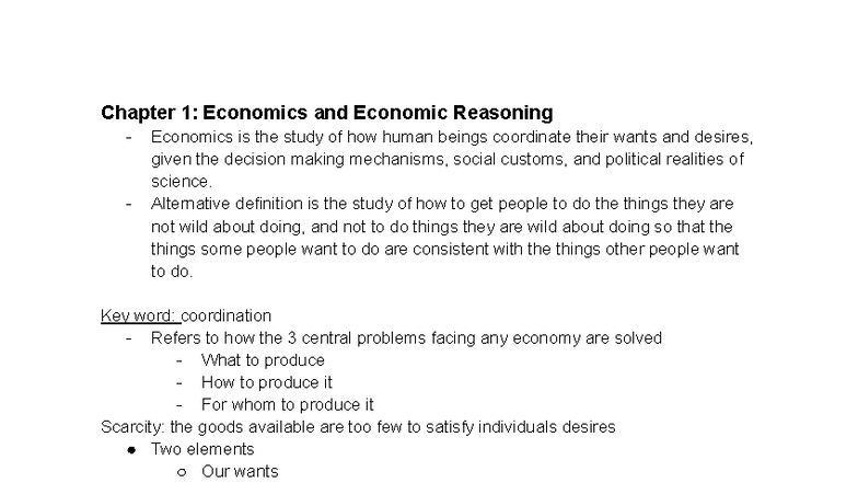 ECON 101: Chapter 1 - Economics and Economic Reasoning Notes - Studocu