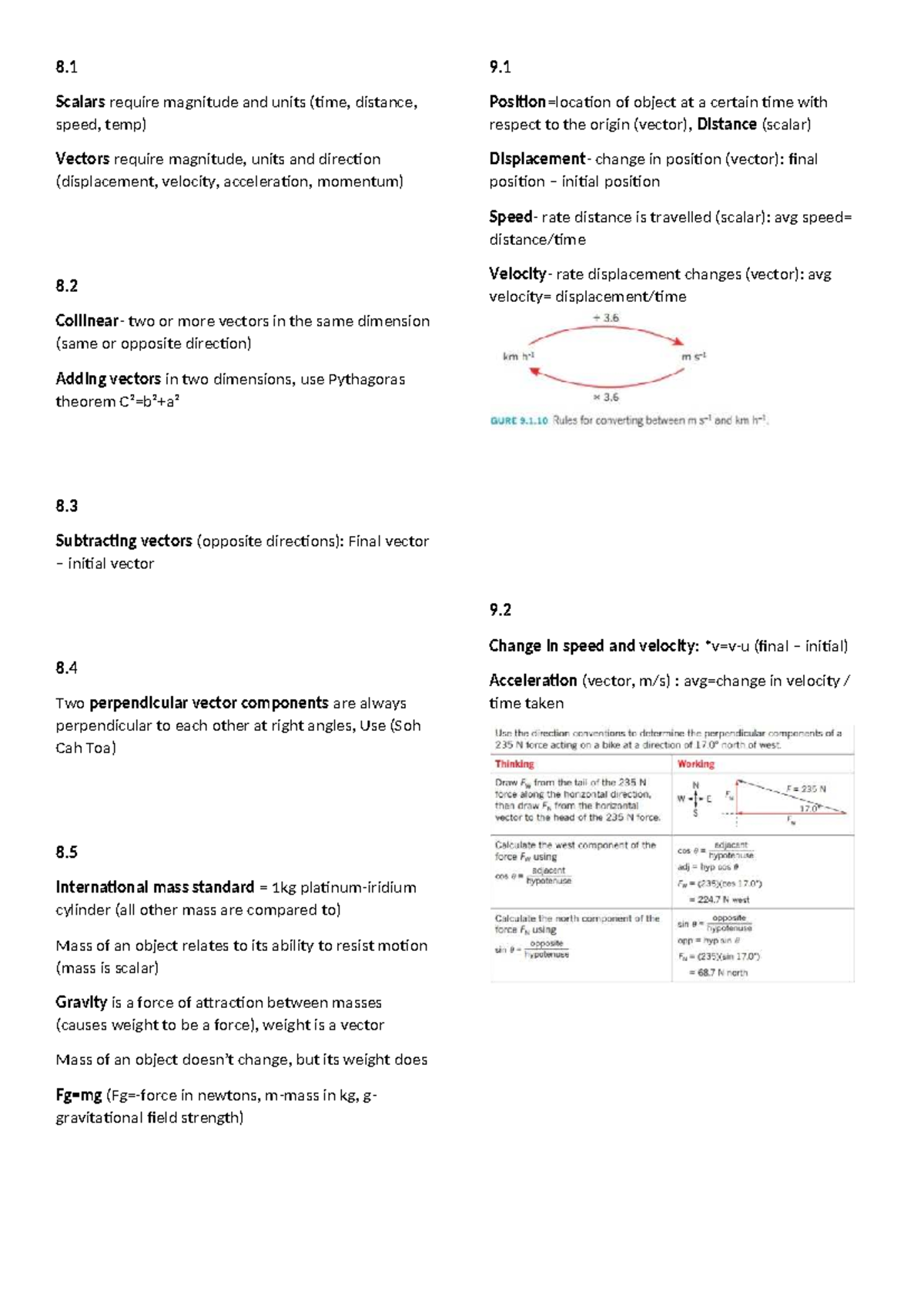 Chapter 8 & 9 SAC Notes: Scalars, Vectors, and Motion Concepts - Studocu