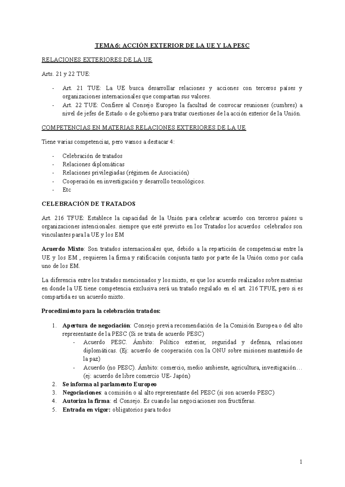 TEMA 6: Acción Exterior de la UE y la PESC - Relaciones Exteriores ...
