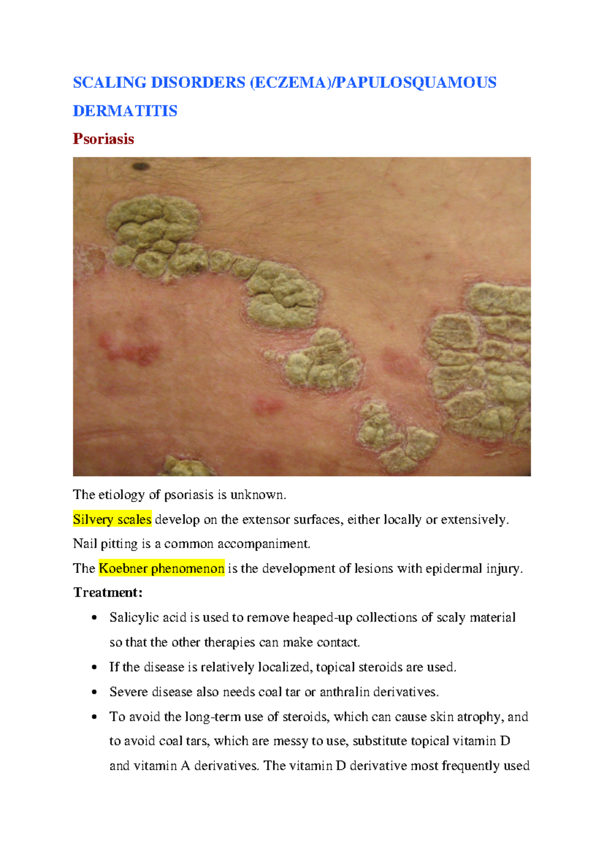 Dermatology notes - SCALING DISORDERS (ECZEMA)/PAPULOSQUAMOUS ...