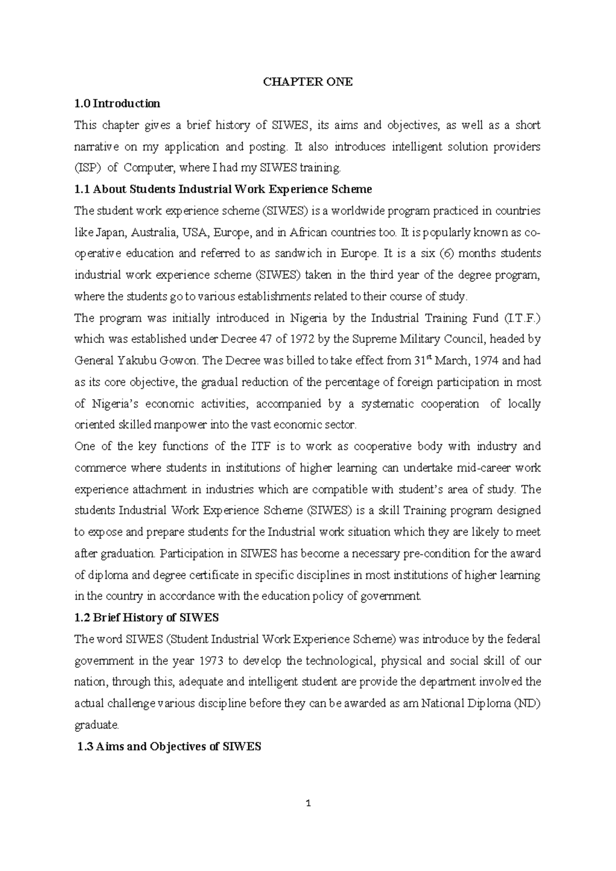 Adeeyo Gabriel ifeoluwa report - CHAPTER ONE 1 Introduction This ...