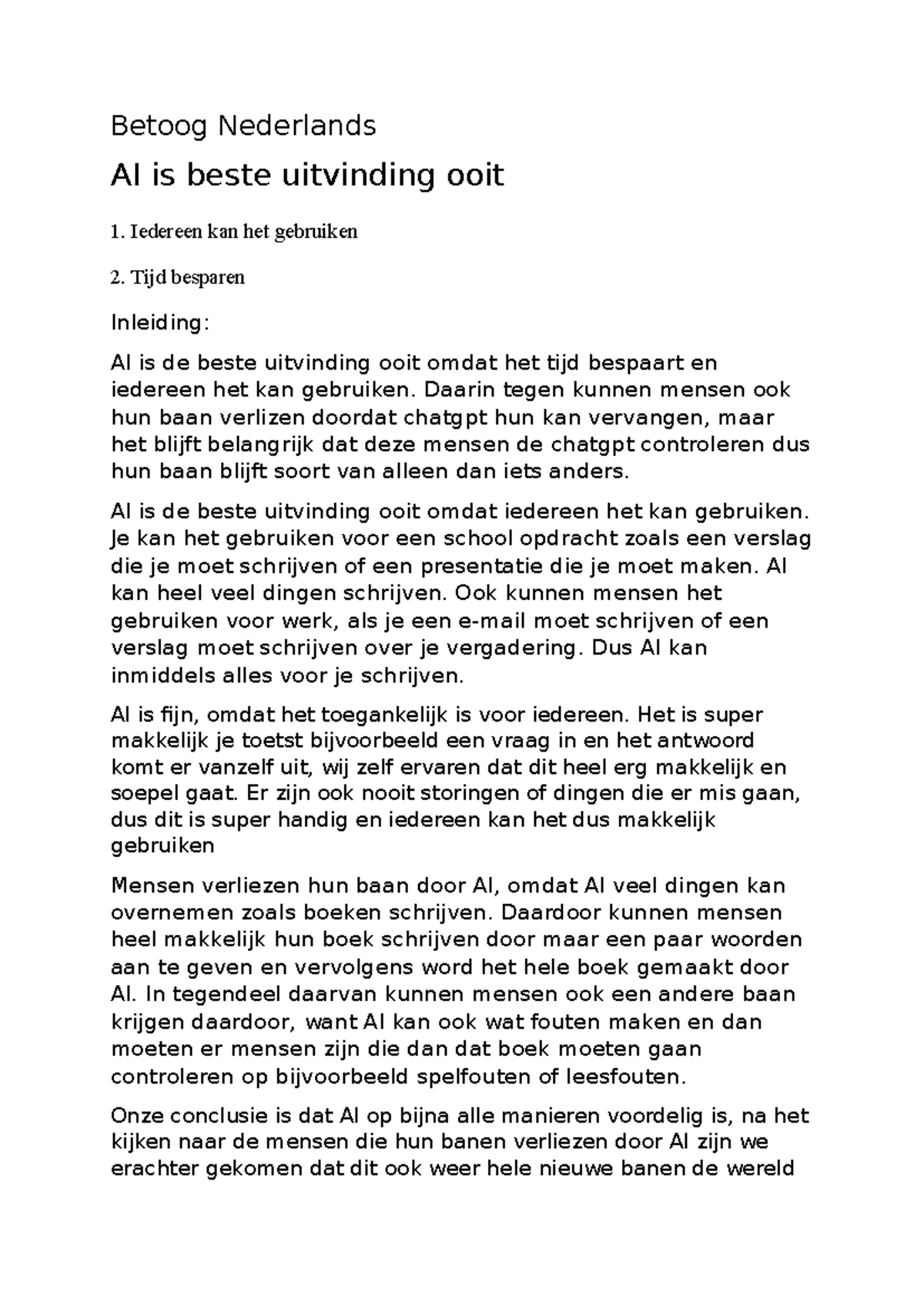 Betoog Nederlands - AI als de Beste Uitvinding ooit en de Gevolgen ...