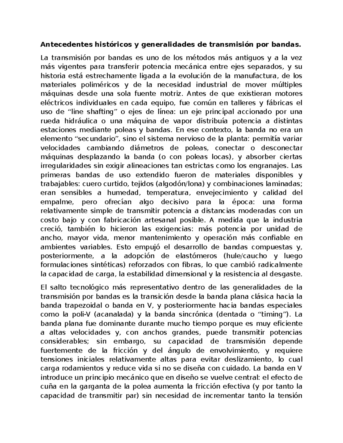 Historia y Generalidades de la Transmisión por Bandas en Ingeniería ...