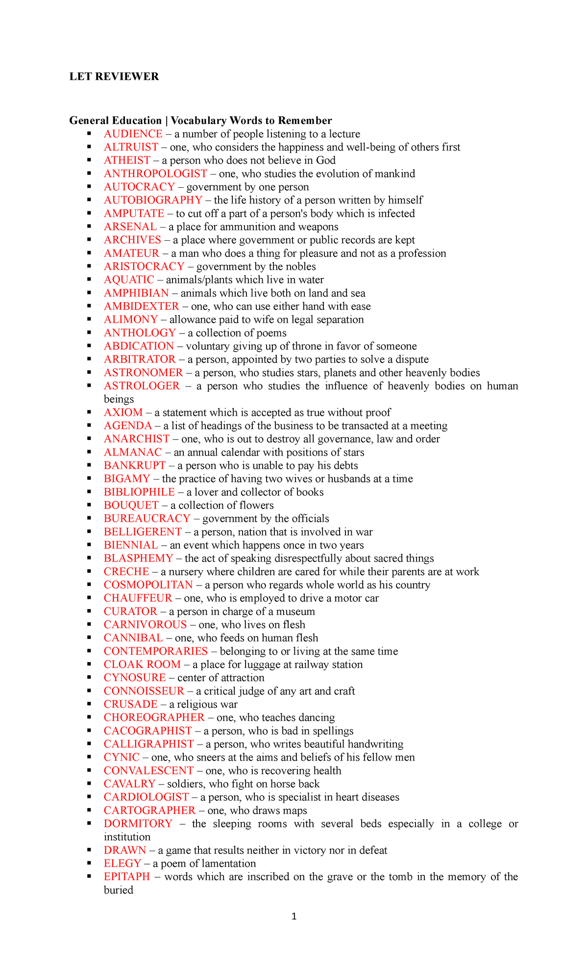 LPT - LET General Education Vocabulary Reviewer - Studocu
