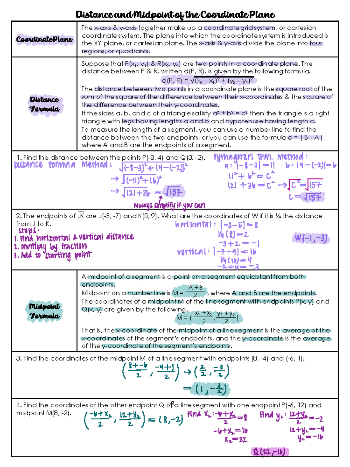 Distance and Midpoint Formulas in Coordinate Geometry (MATH 101) - Studocu
