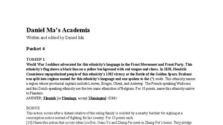 Packet 4 - Quiz Bowl Study Guide - Studocu