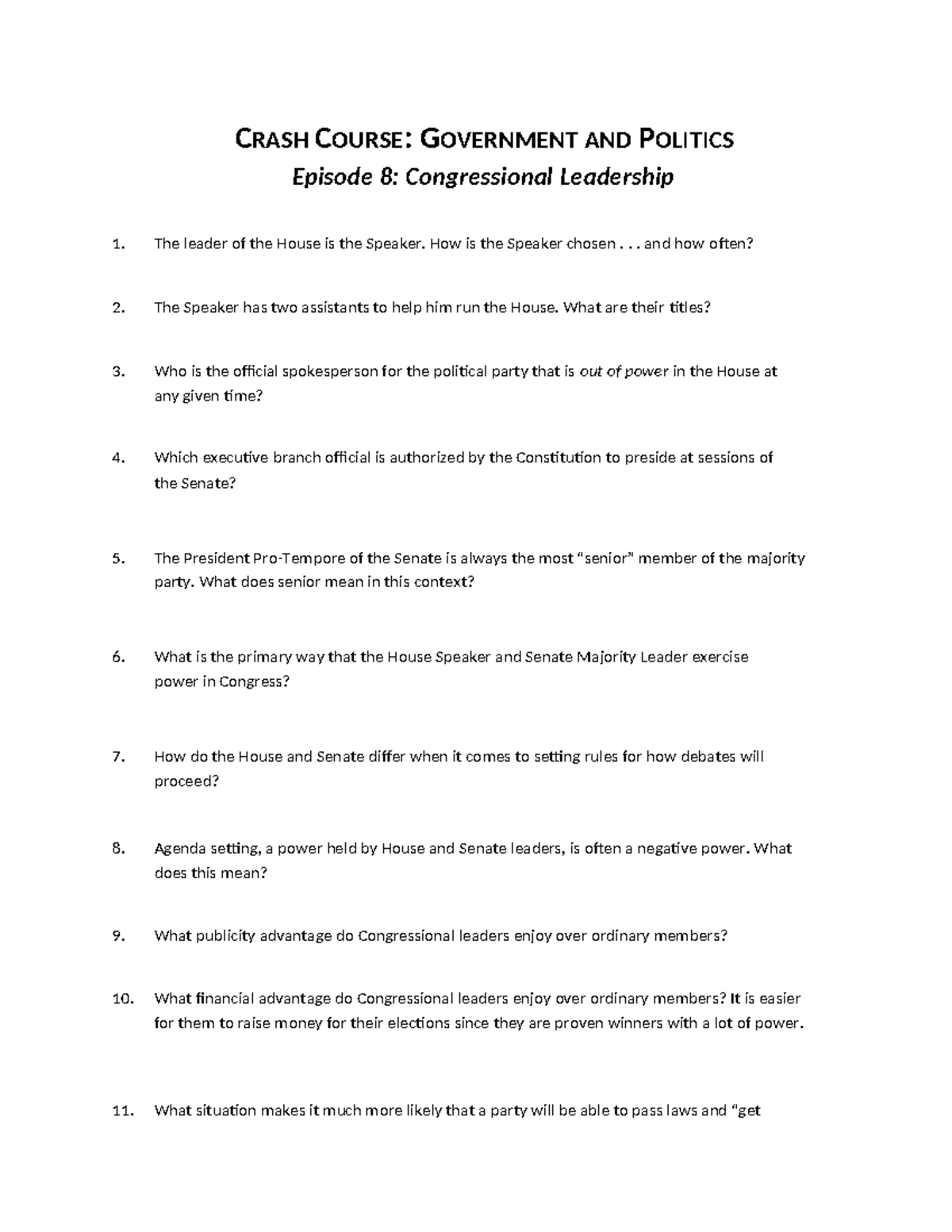 Crash Course GOVT 8: Understanding Congressional Leadership Dynamics ...
