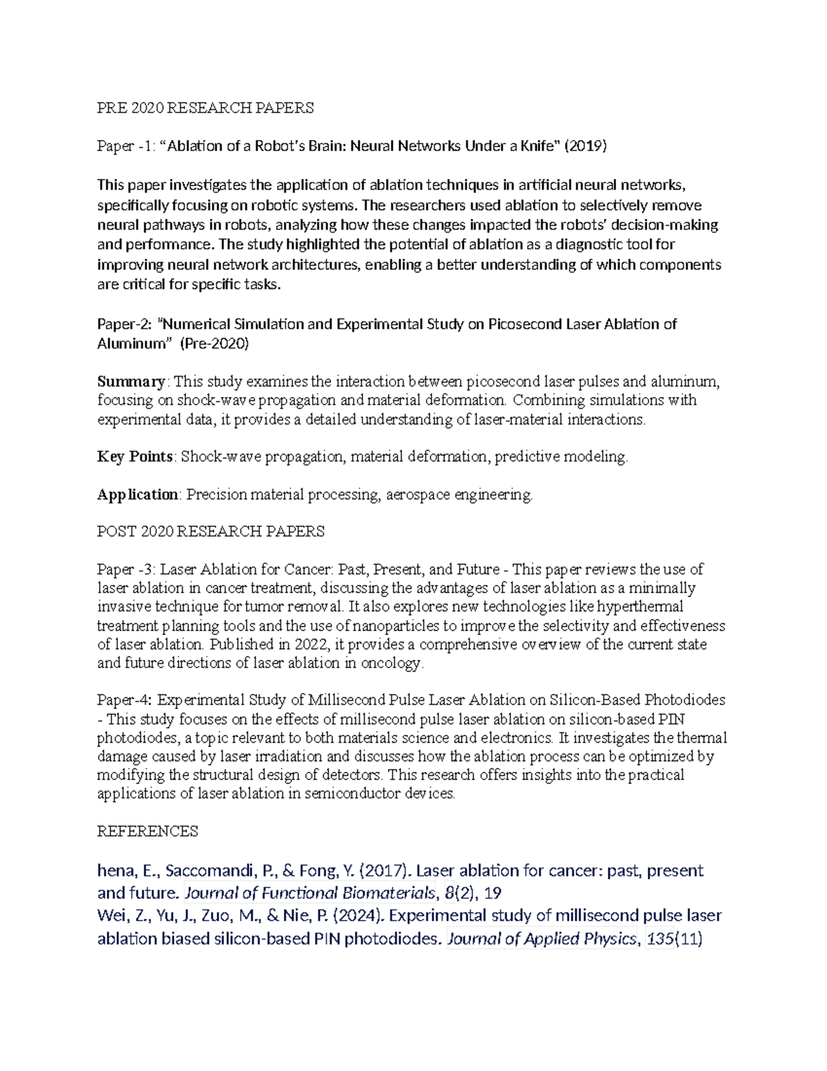 PRE 2020 & POST 2020 RESEARCH PAPERS on Neural & Laser Ablation - Studocu