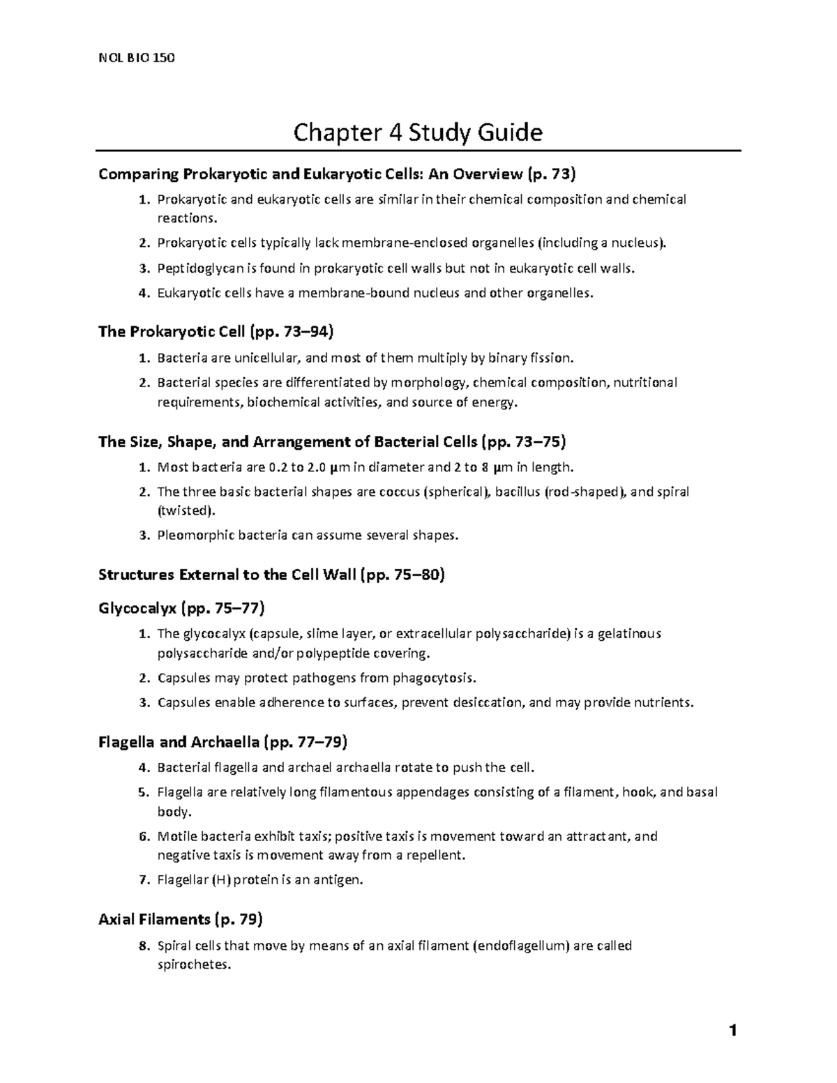 NOL BIO 150 Chapter 4 Study Guide: Prokaryotic vs Eukaryotic Cells ...