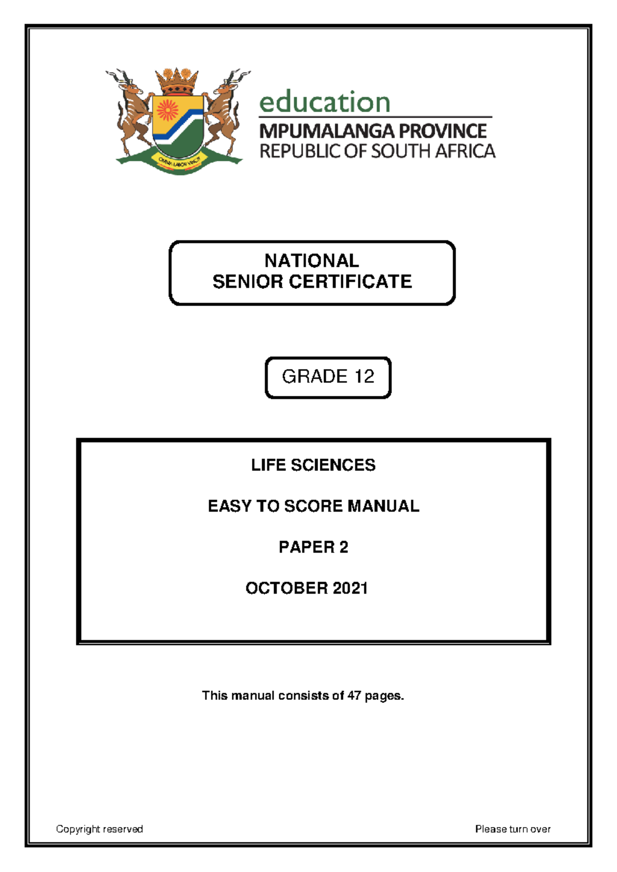 LIFE SCIENCES EASY TO SCORE P2 GUIDE (OCT 2021) - Studocu