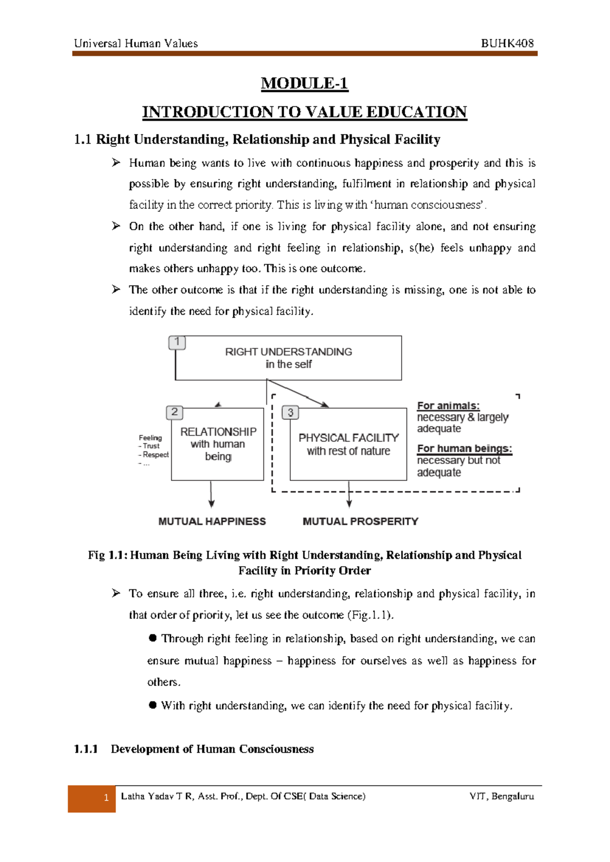 Universal human values BUHK408: Introduction to value education module 1 - Studocu