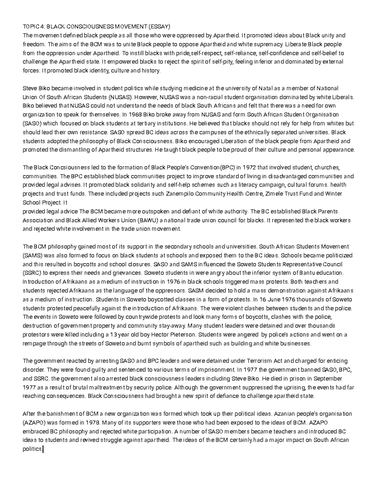 BCM Essay: Exploring the Black Consciousness Movement and Its Impact ...