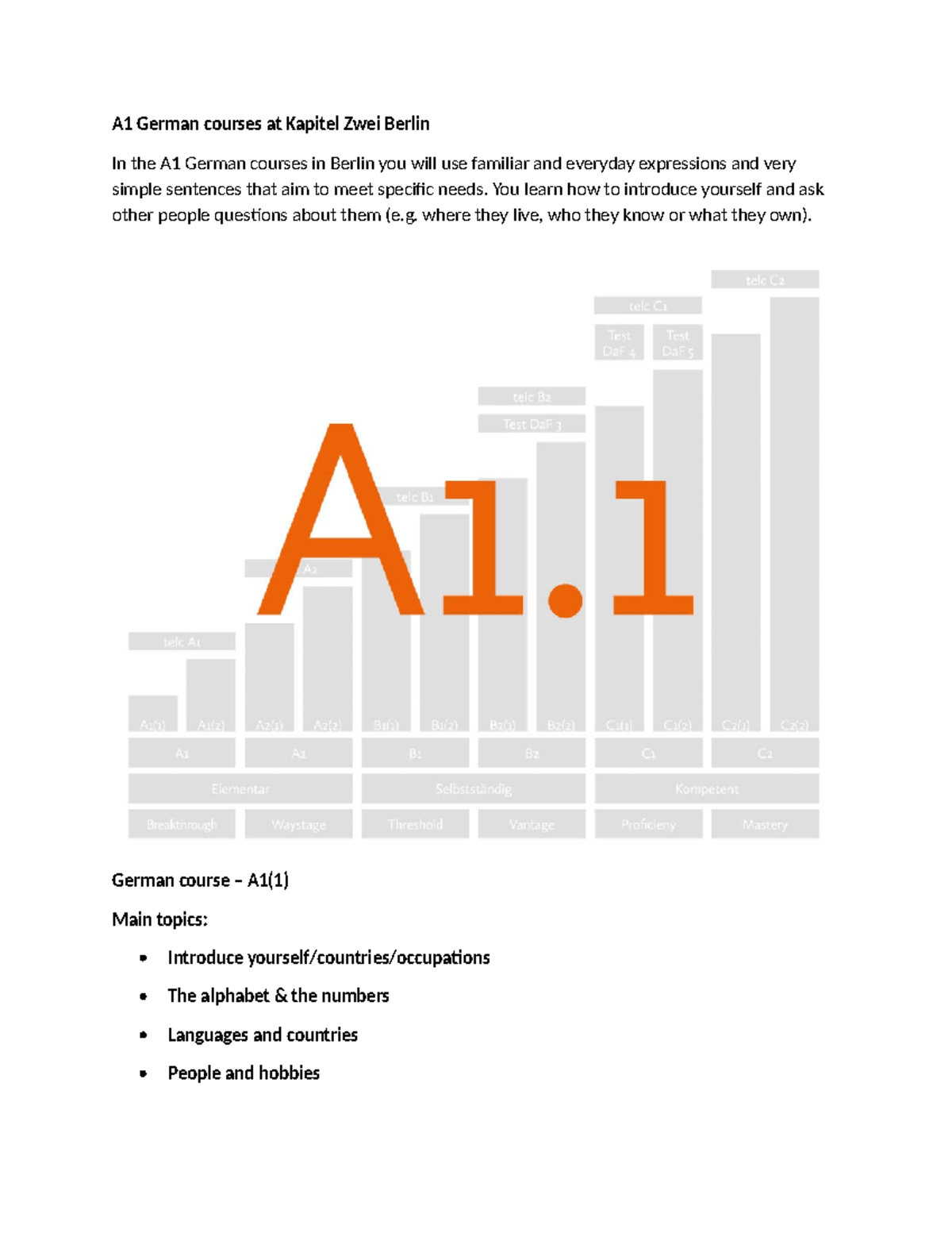 A1 to C2 German Courses Overview at Kapitel Zwei Berlin - Studocu