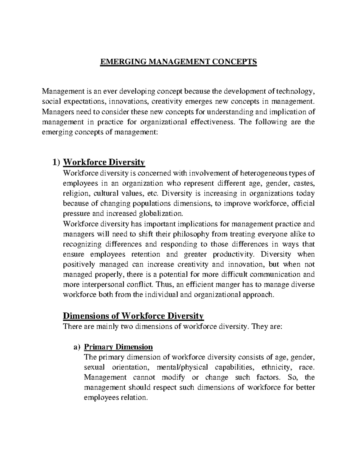 Emerging Management Concepts: Workforce Diversity & Knowledge ...