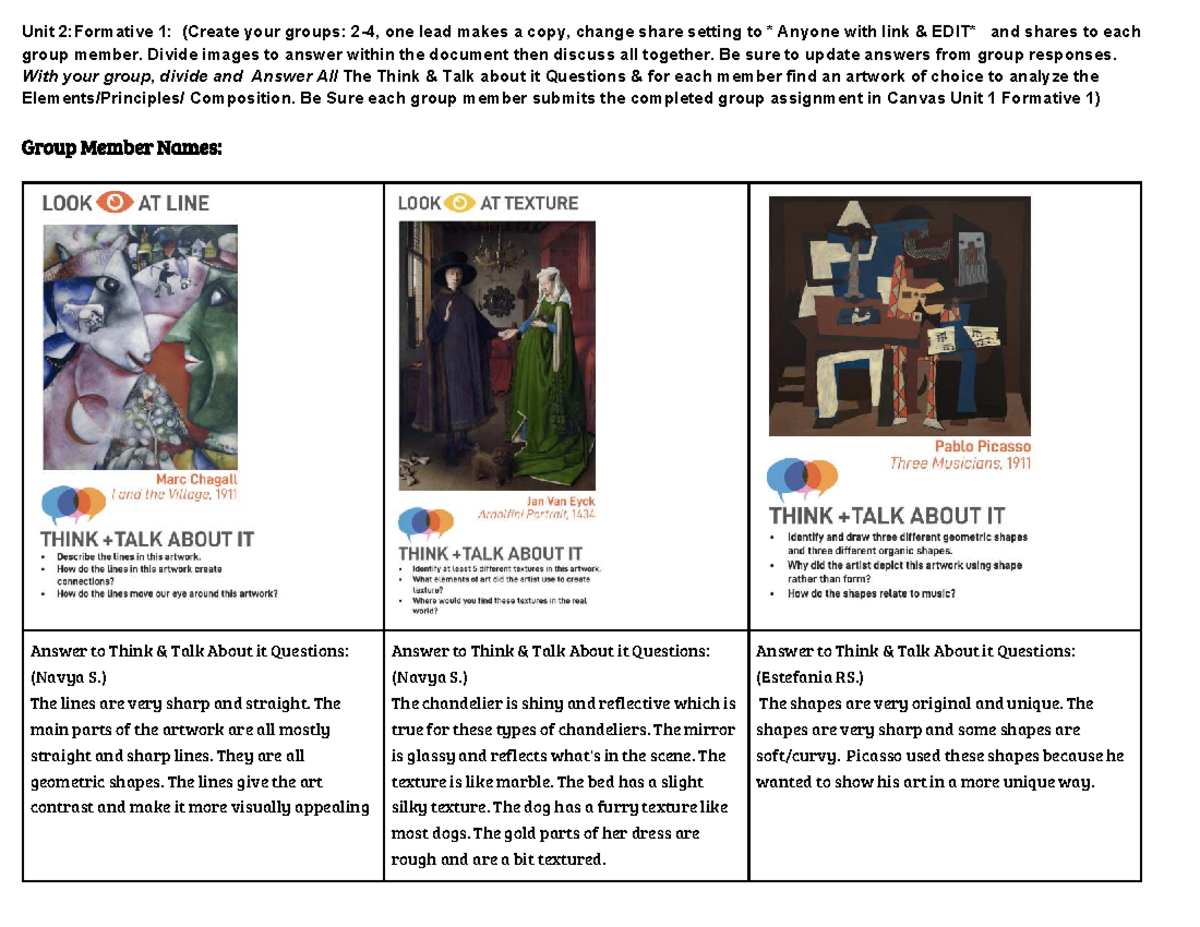 Unit 2: Formative 1 Group Assignment - Analyzing Artwork Composition ...