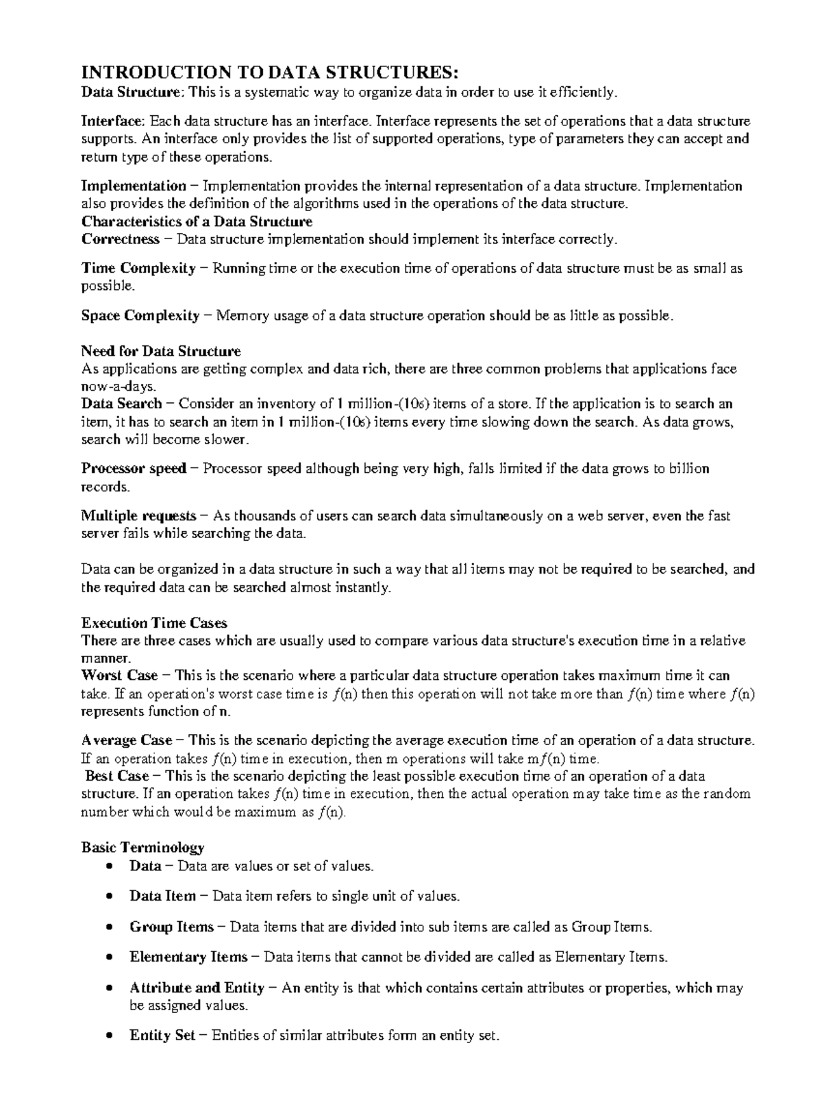 Data Structures & Algorithms Notes - CS101 Overview - Studocu