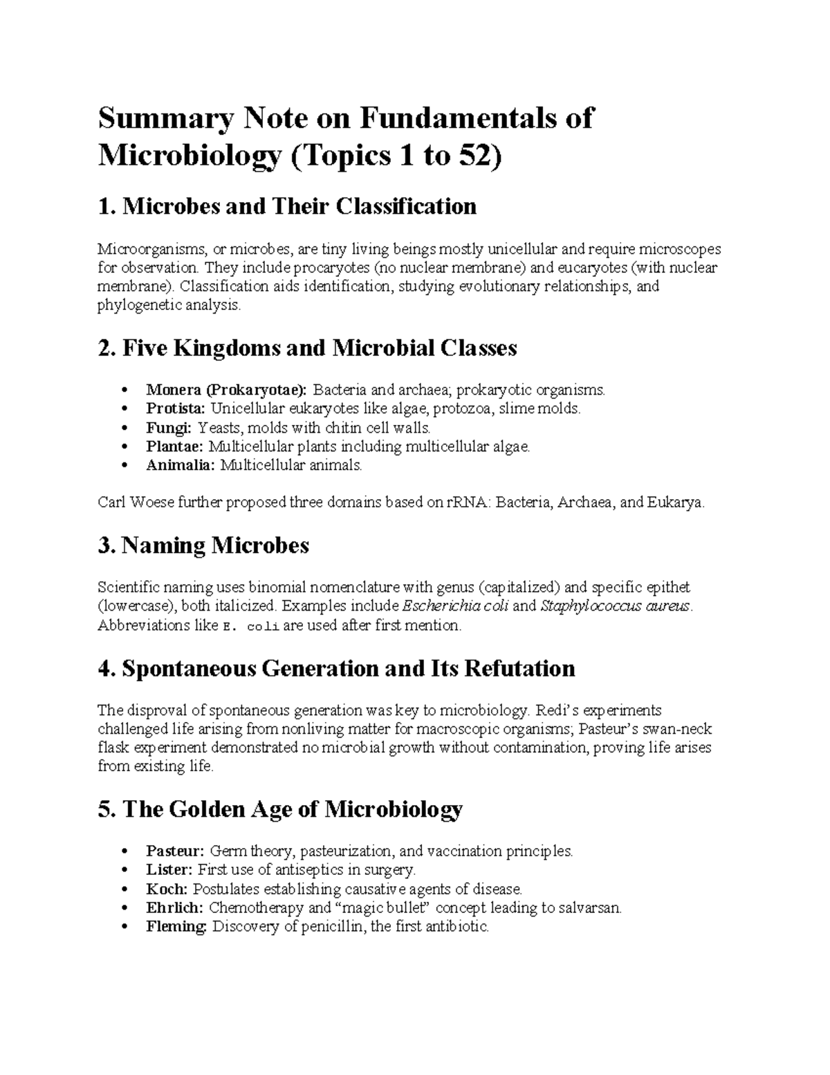Summary Notes on Microbiology Fundamentals (Topics 1-52) - Studocu